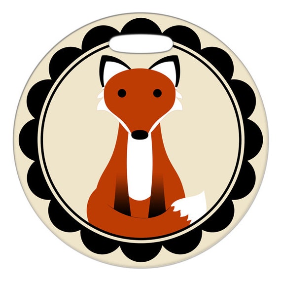 Luggage Tag Red Fox Framed 2.5 Inch or 4 Inch Round Large | Etsy