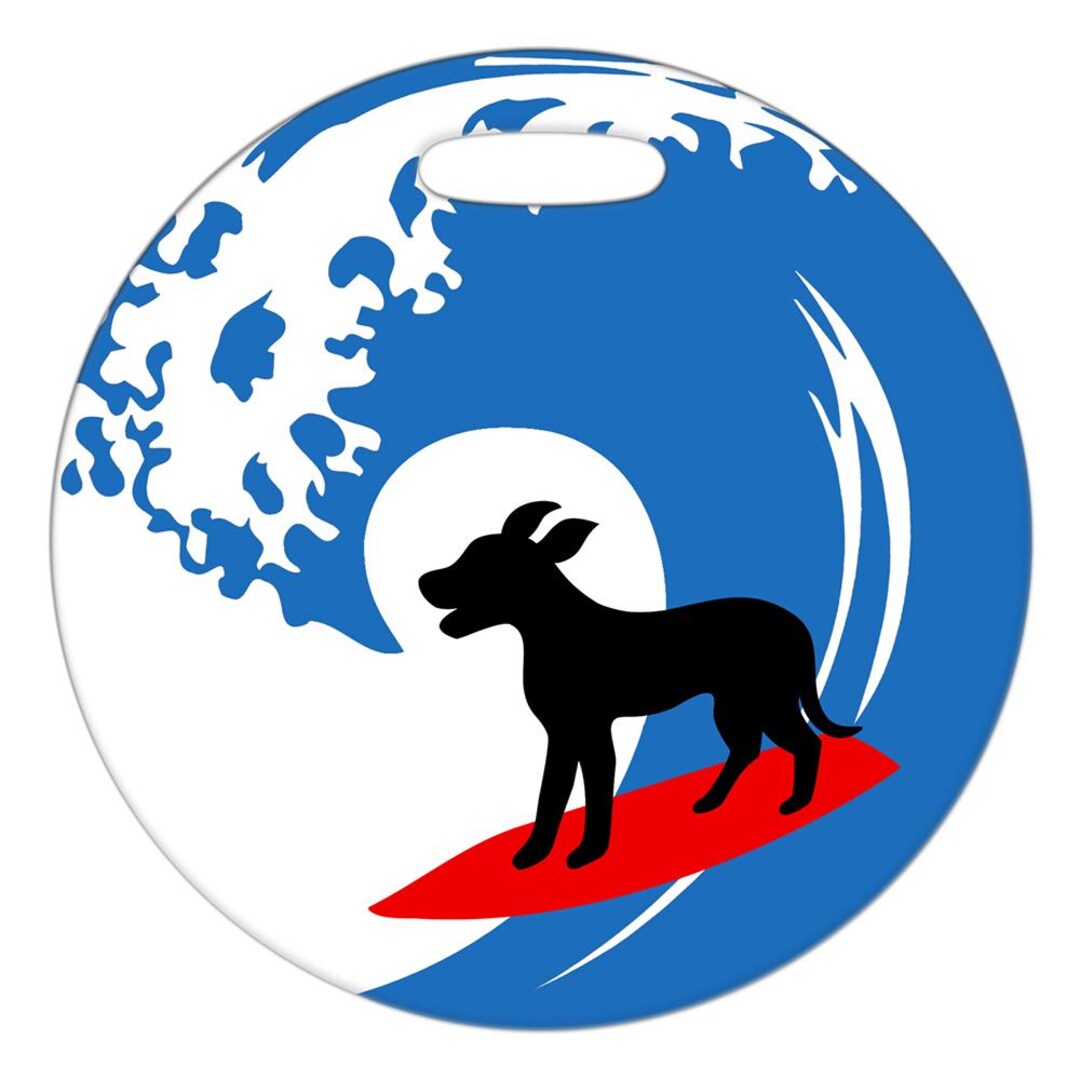 Luggage Tag - Surfing Dog - Round Plastic Bag Tag - Etsy