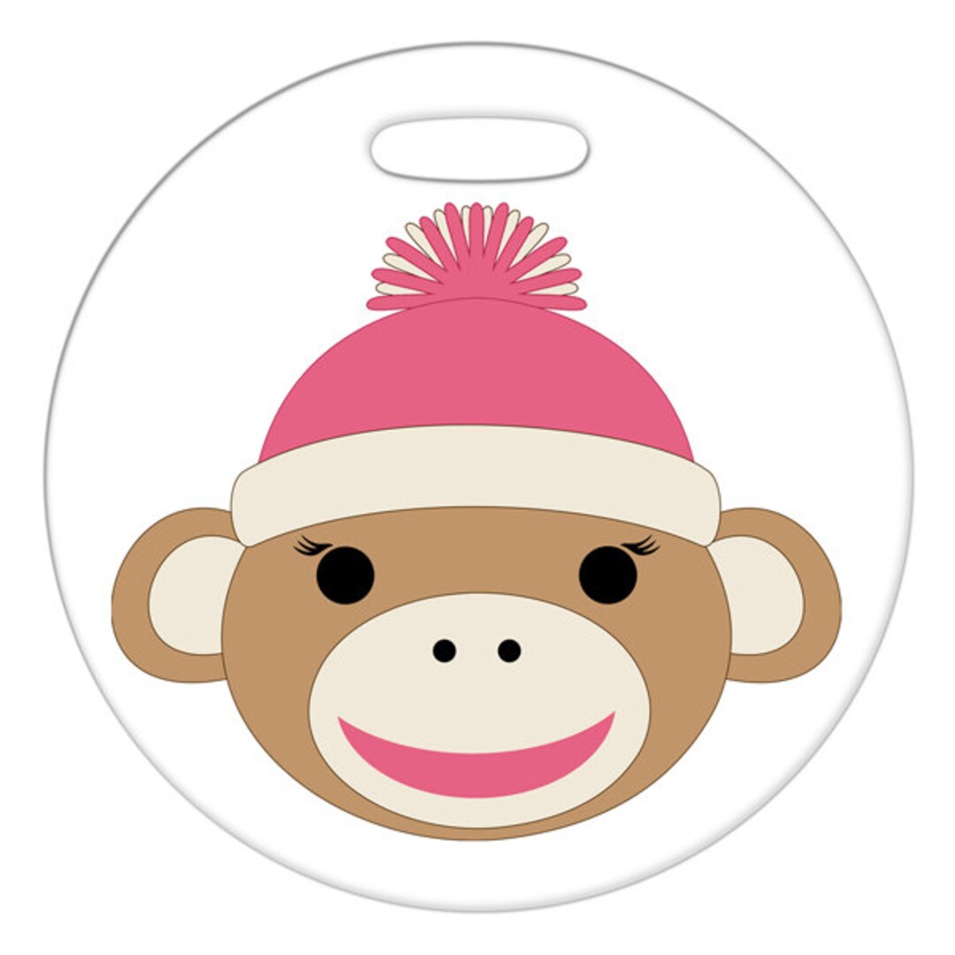 Luggage Tag Girl Sock Monkey, Pink Round Large Plastic Bag Tag - Etsy