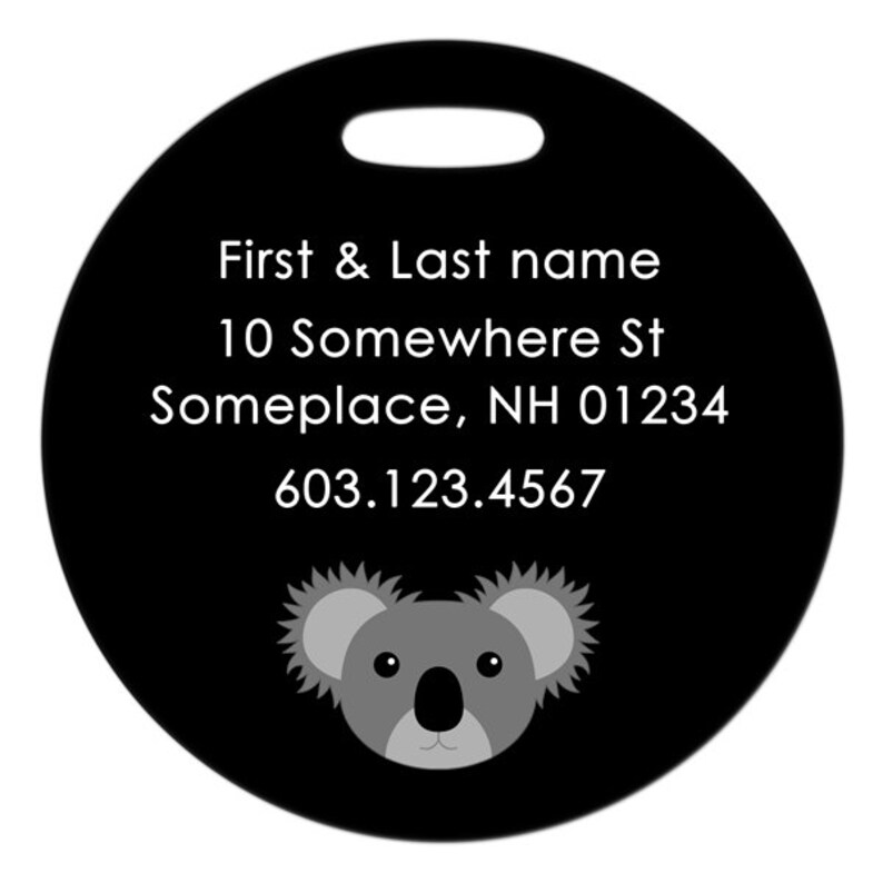 Luggage Tag Koala Round Large Plastic Bag Tag | Etsy