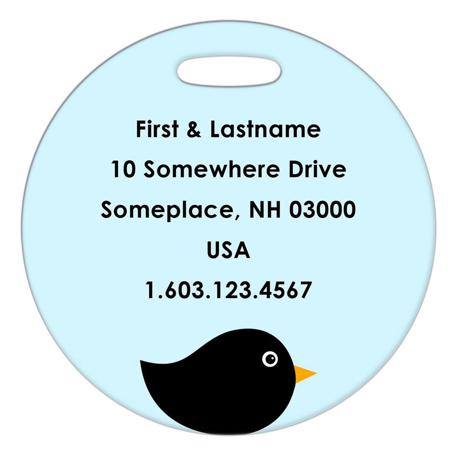 Luggage Tag - Cute Little Black Bird in a Tree - 4 Inch Round Plastic ...