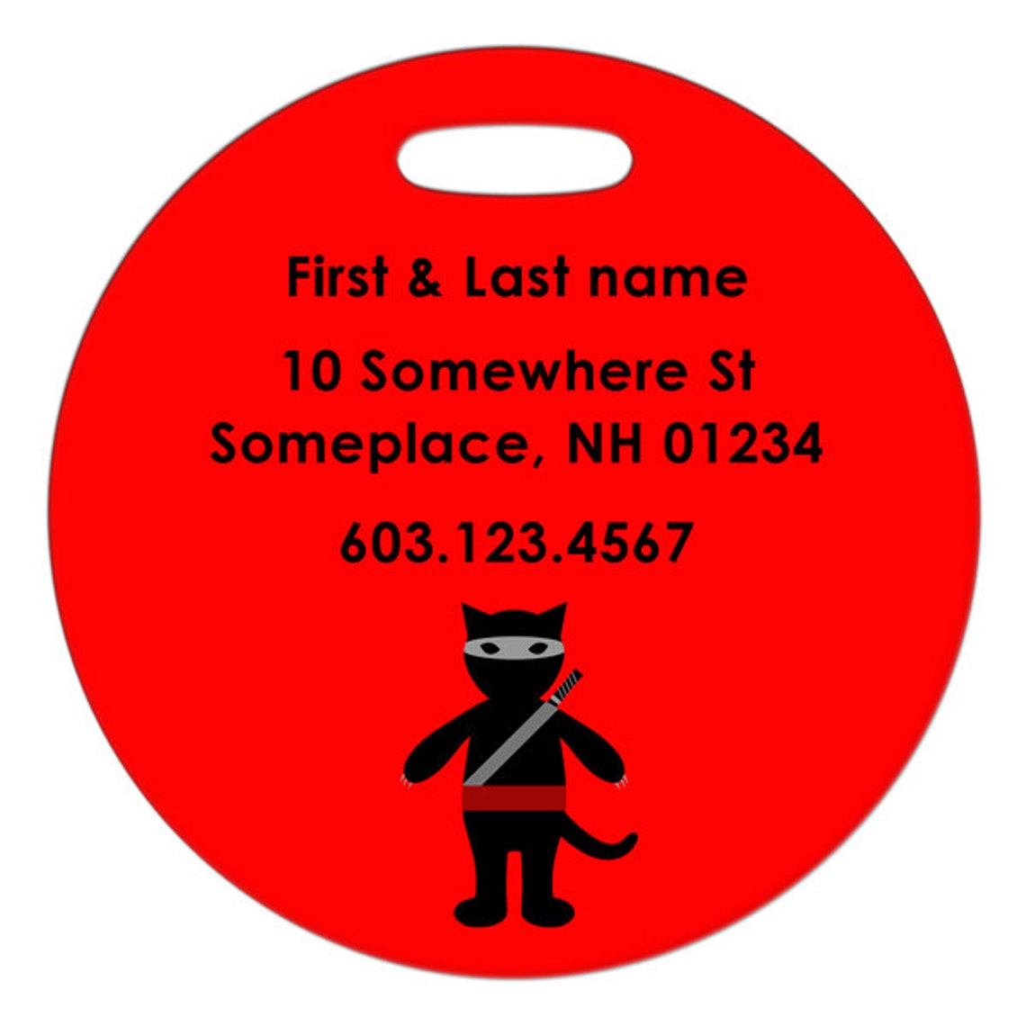 Luggage Tag Ninja Cat Round Plastic Bag Tag - Etsy