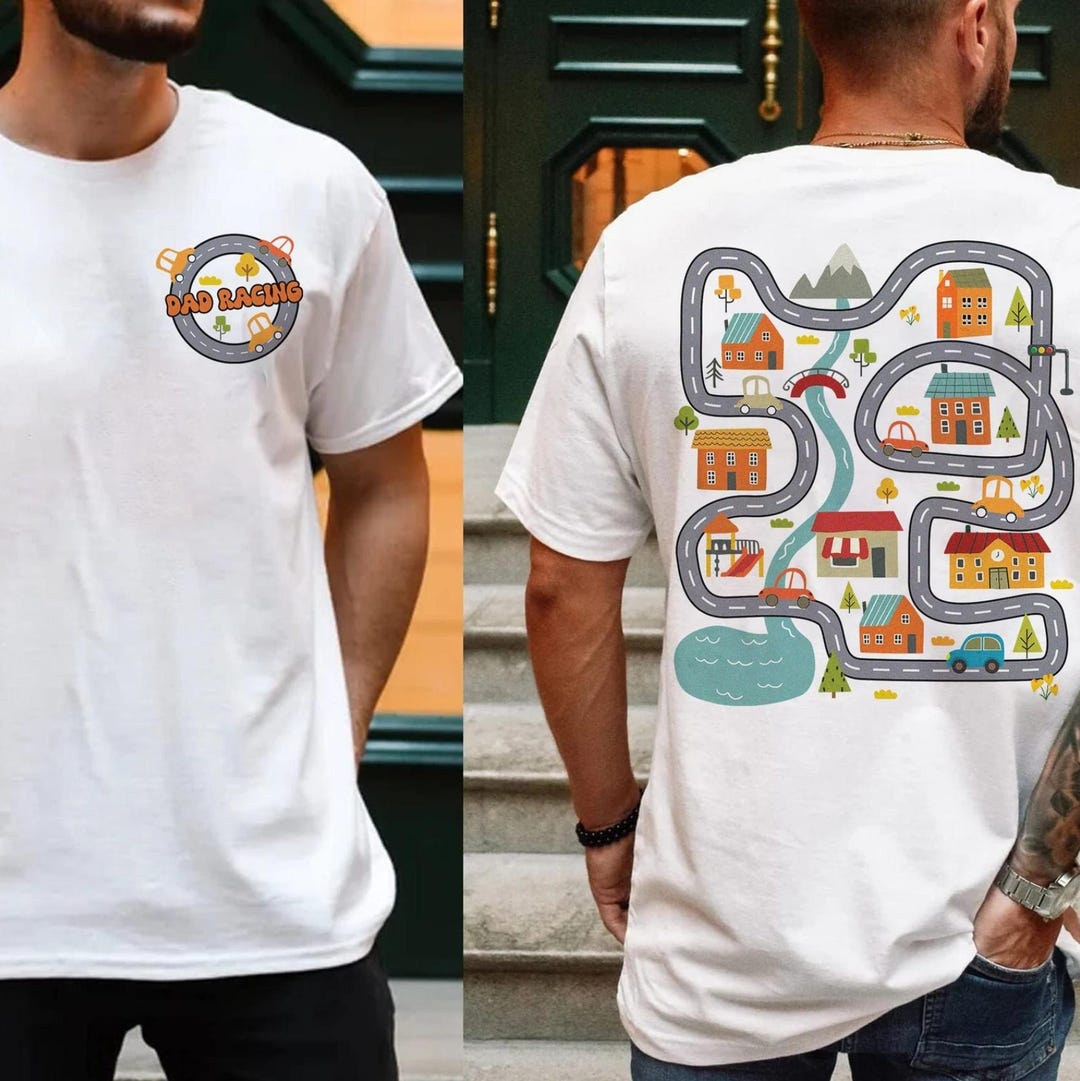 Dad Racing Shirt, Play Cars on Dad's Back Mat Road Car Race Track Shirt ...