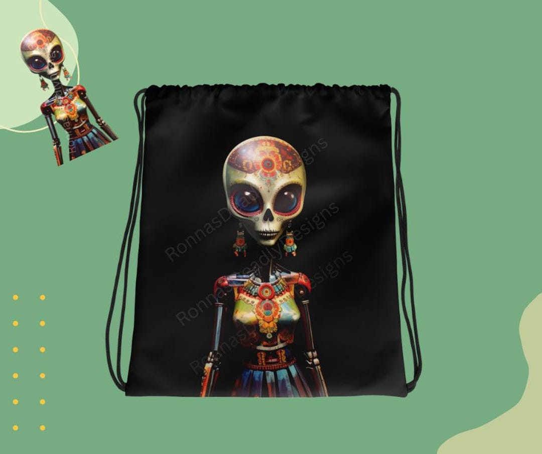 Spooky Halloween Robot Alien Girl Drawstring Bag – Sci-fi Space ...