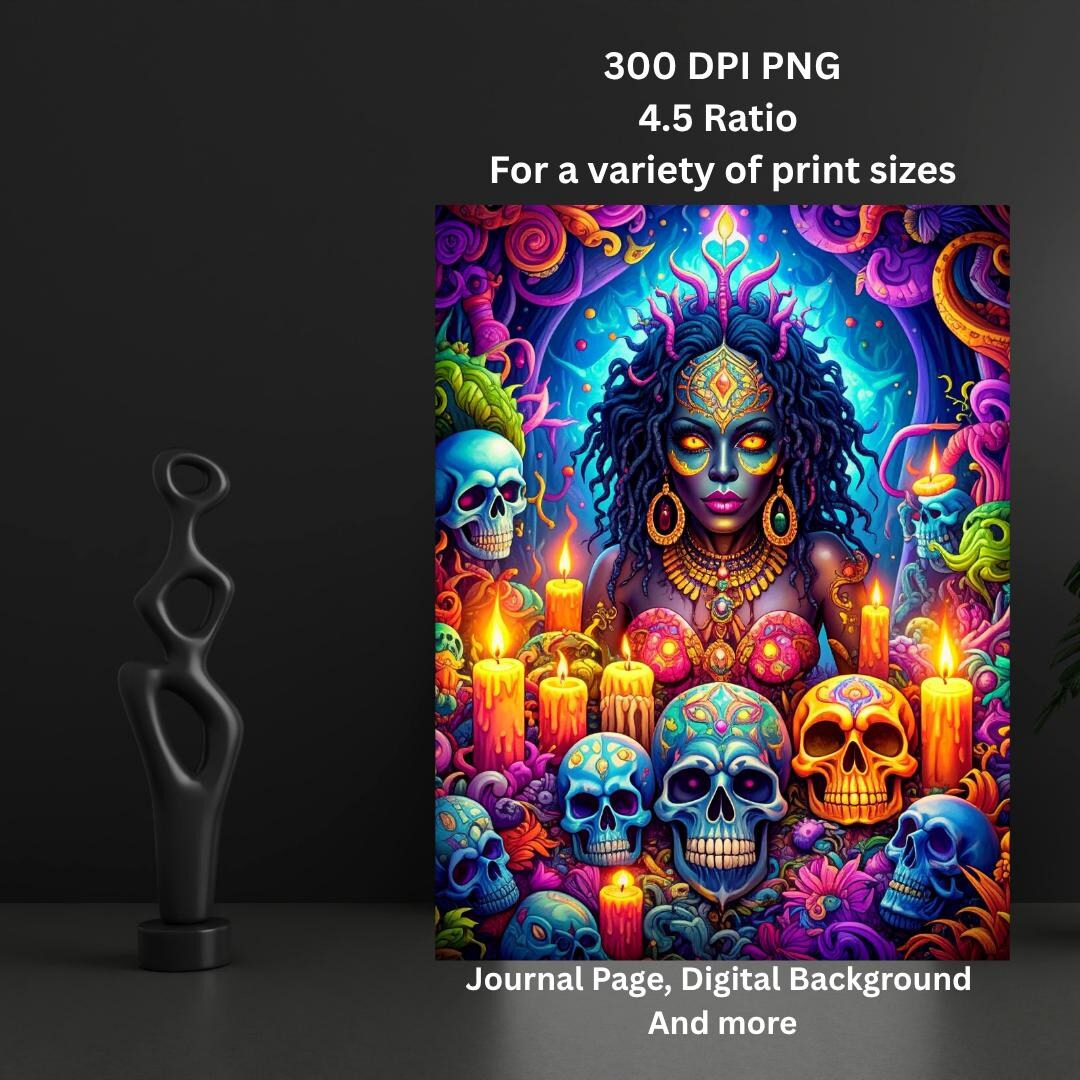 Psychedelic Witch Goddess Art Print: Gothic Halloween Altar Decor (PNG ...