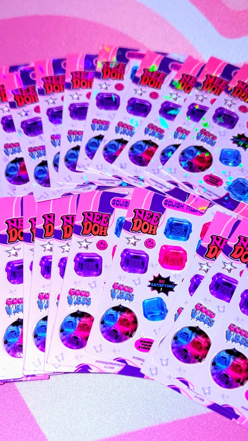 Squish Away Stickers | Kawaii Squishy Cube Party Favor Sheet (glossy ...