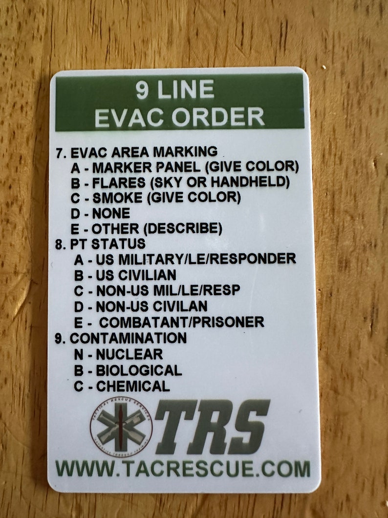 9 Line Medical Evacuation Order Reference Card by TRS Set of 2 - Etsy