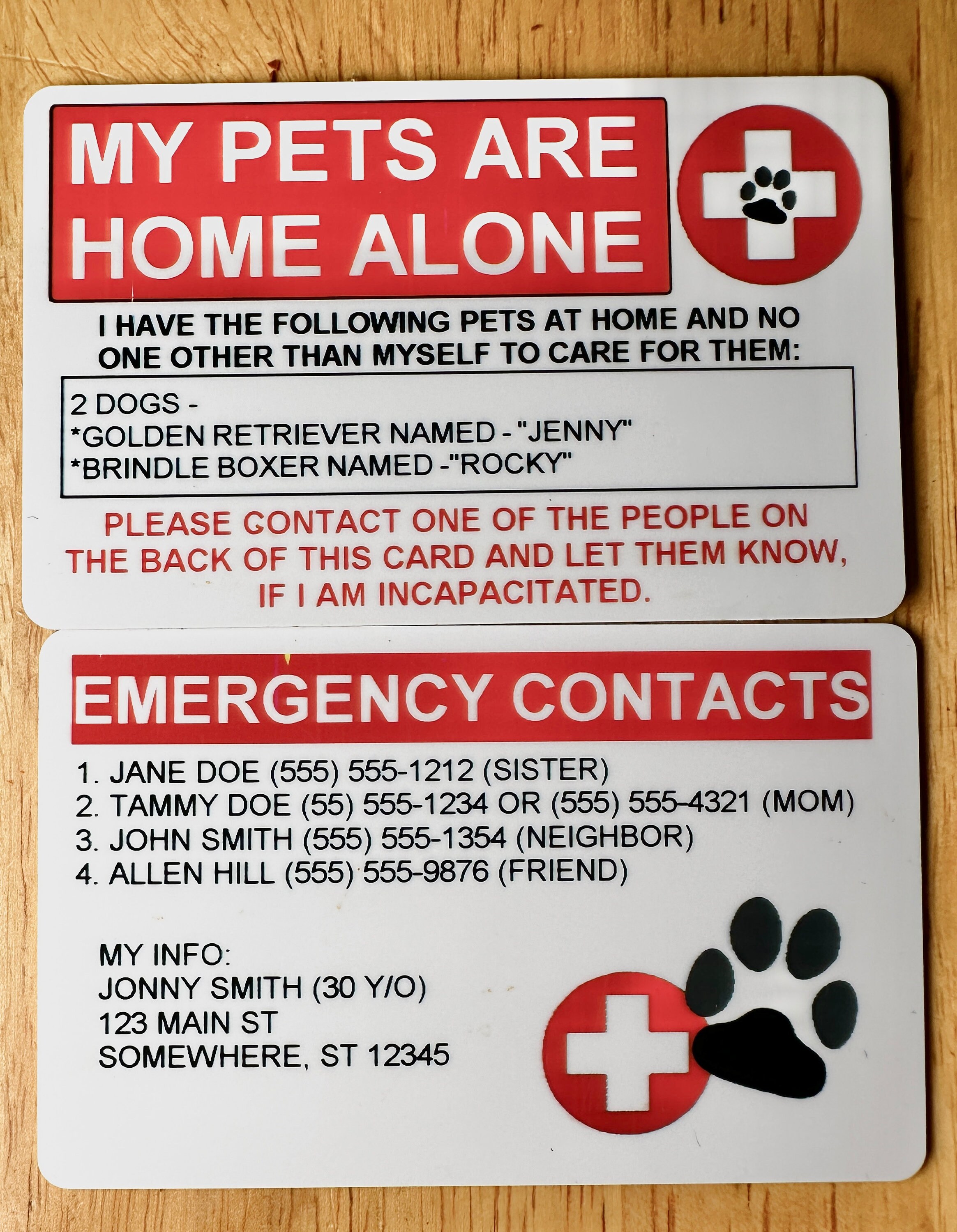 Pets Home Alone Emergency Card - Etsy
