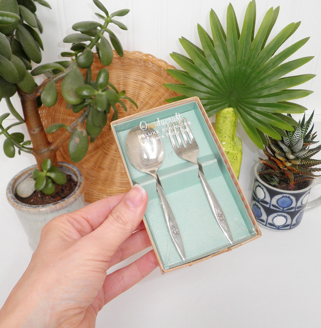 Vintage Midcentury MCM Oneida 2-piece Toddler Baby Fork and Spoon Set ...