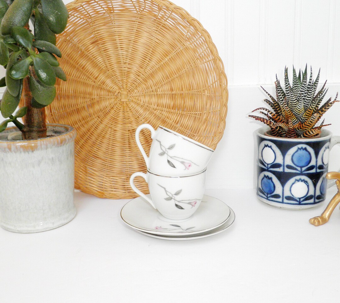 Vintage Midcentury CHERRY BLOSSOM Japan Fine China Pair of Espresso Cups With Saucers 1950s 50's ...