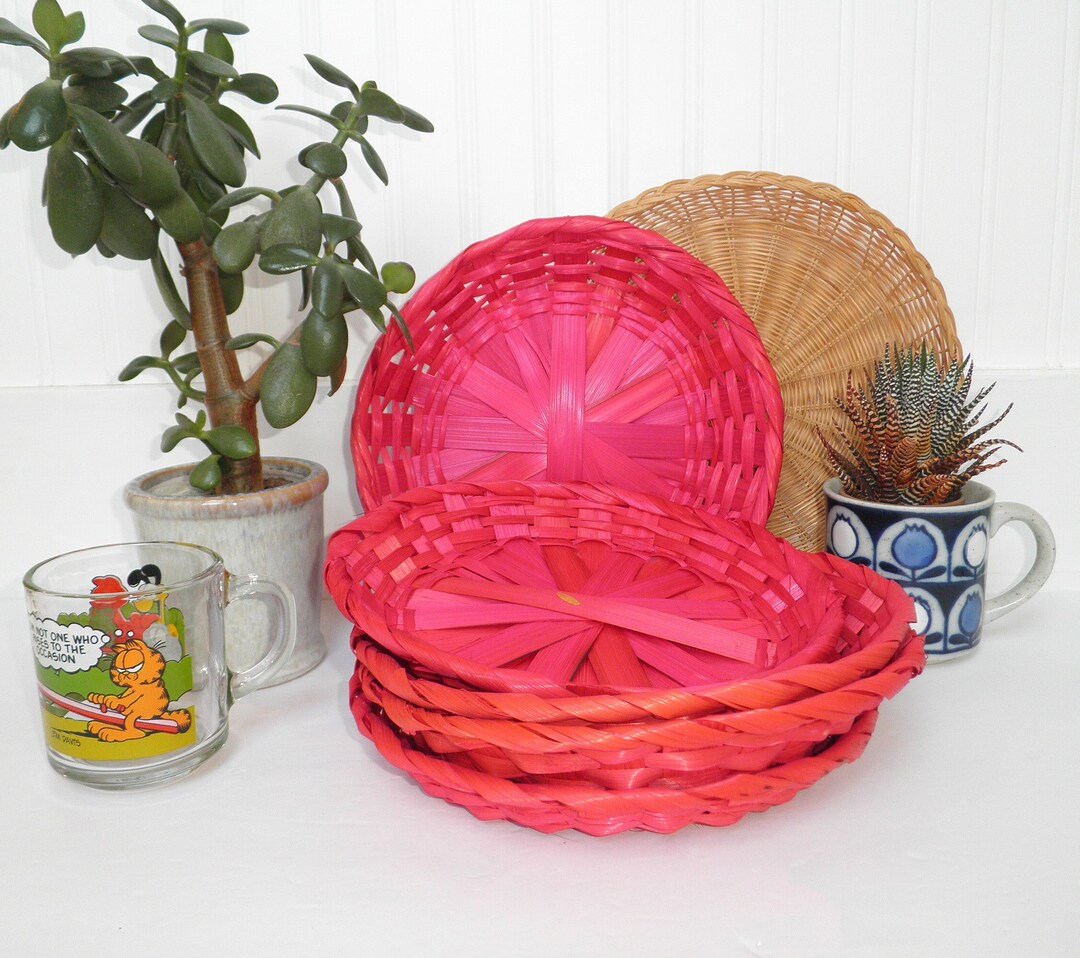 Vintage Fuchsia Barbie Pink 1960s MOD Woven Picnic Paper Plate Holder ...