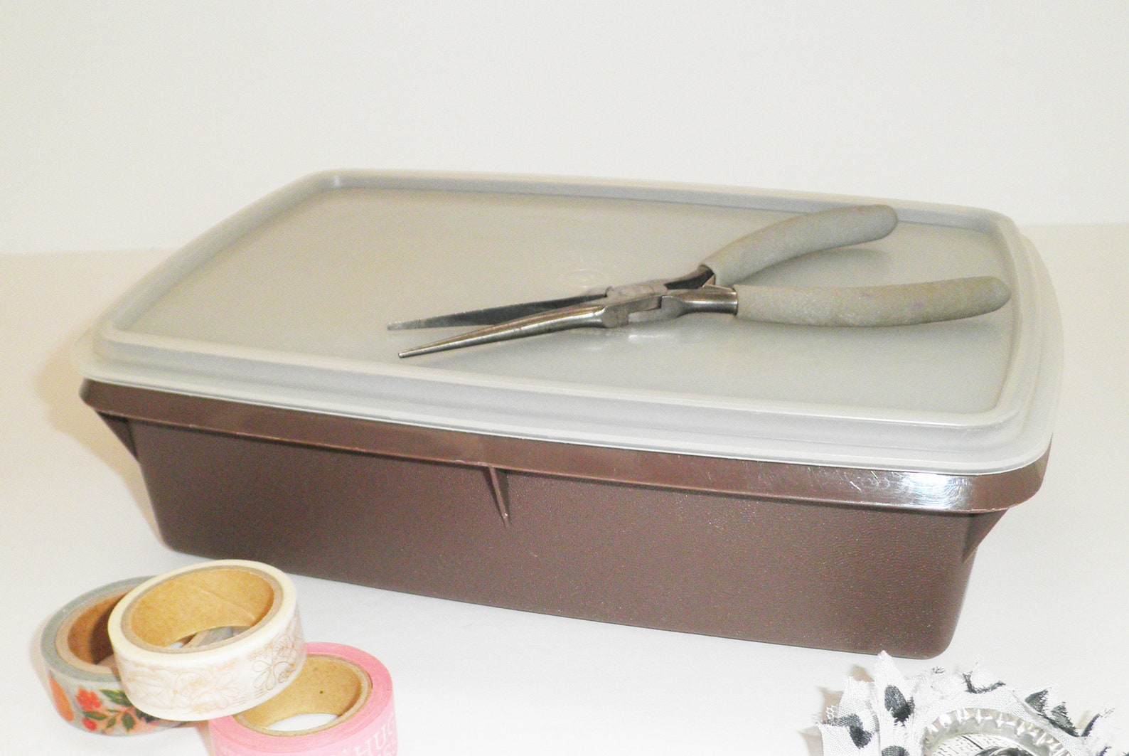 Vintage TUPPERCRAFT Brown Tupperware Craft Container Clear Lid - Etsy