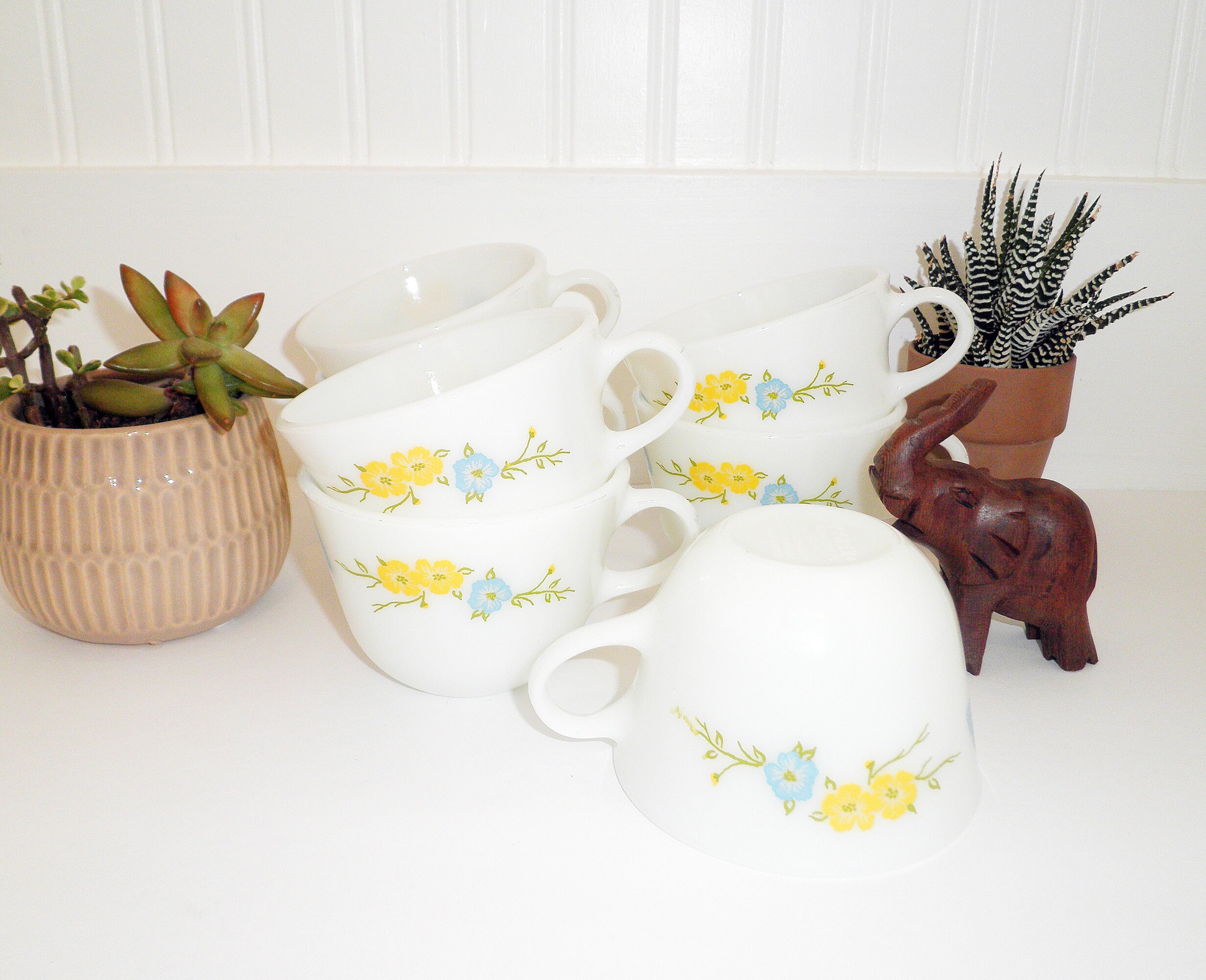 Vintage FLIRTATION Pyrex Teacups 1980s Set of 7 Flowers and | Etsy