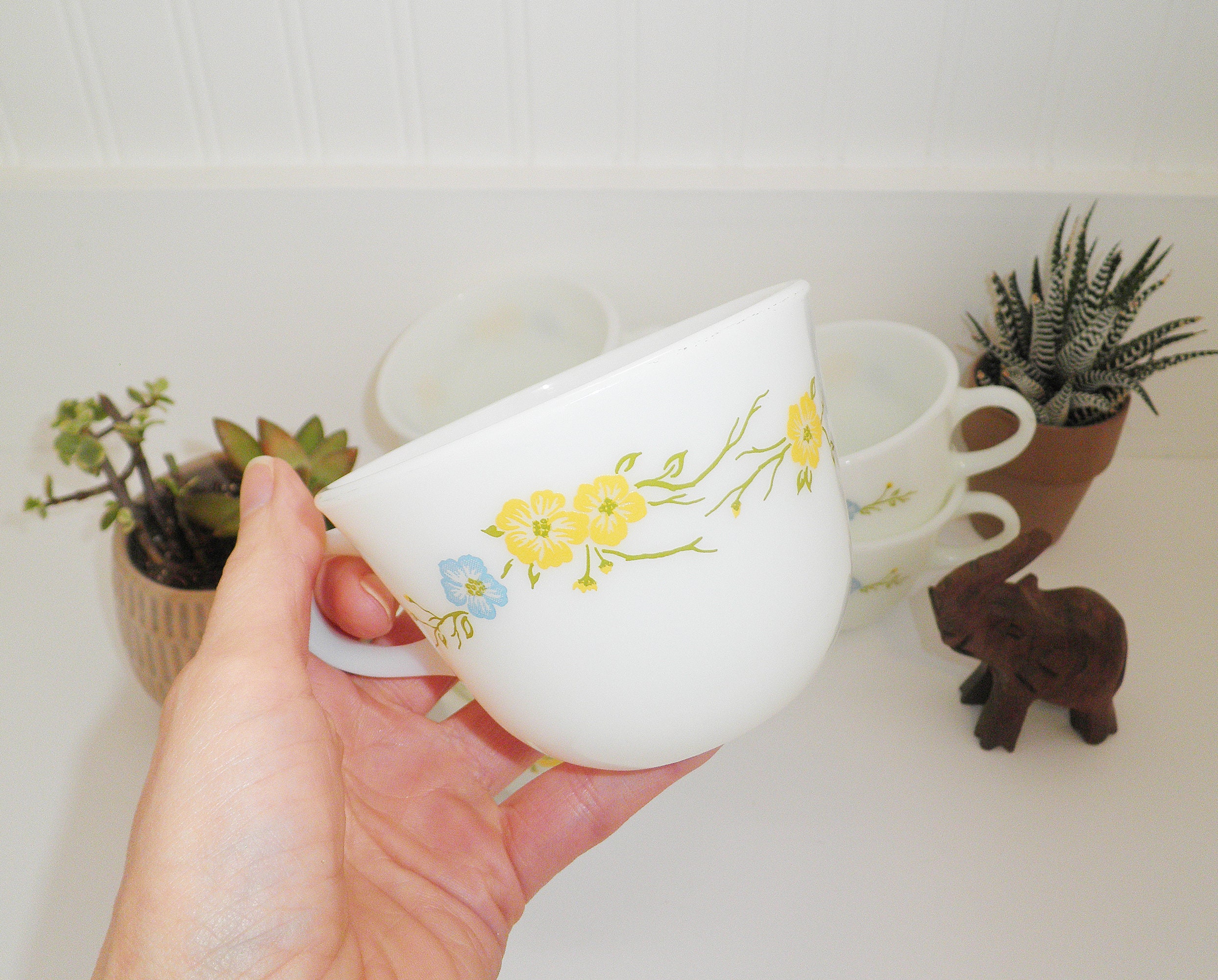 Vintage FLIRTATION Pyrex Teacups 1980s Set of 7 Flowers and | Etsy