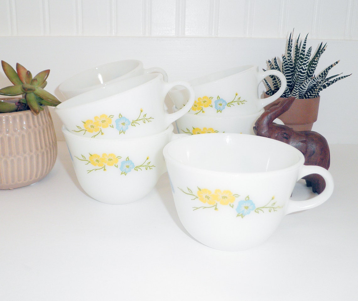Vintage FLIRTATION Pyrex Teacups 1980s Set of 7 Flowers and | Etsy