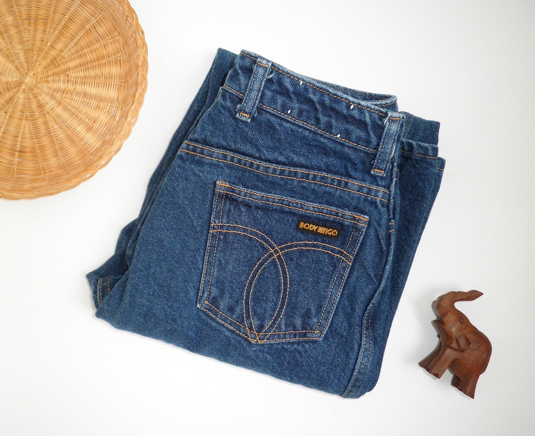 Vintage BODY LINGO 1970s High Waisted Rigid Medium Wash Wide Leg Denim ...