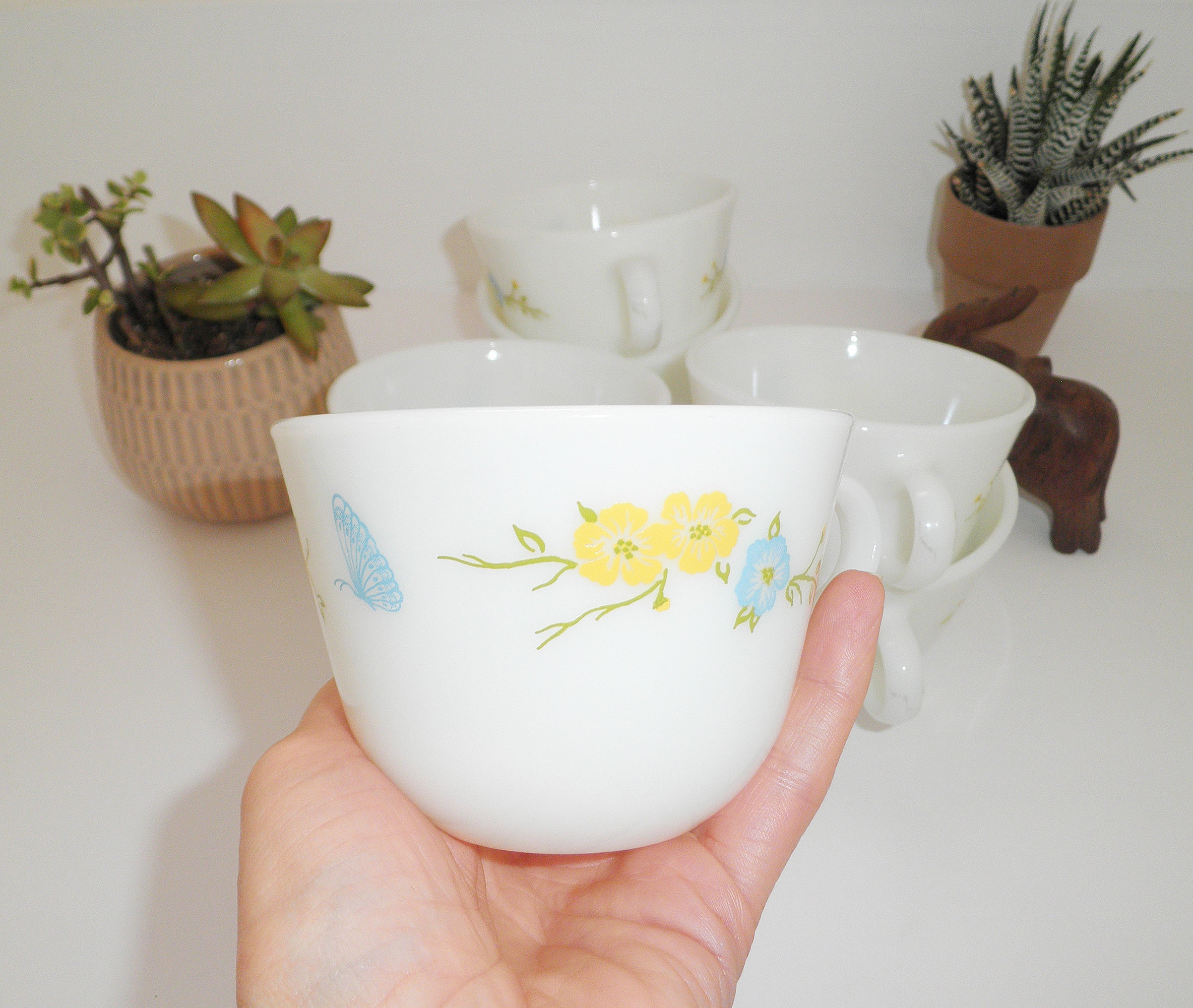 Vintage FLIRTATION Pyrex Teacups 1980s Set of 7 Flowers and | Etsy