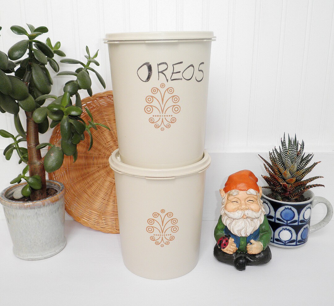 Vintage 1980s Tupperware Servalier ALMOND Canister Set of 2 80's ...