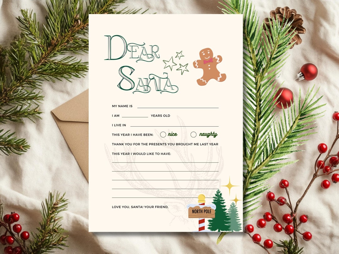 Letter to Santa Printable for Kids, Christmas Wishlist Printable ...