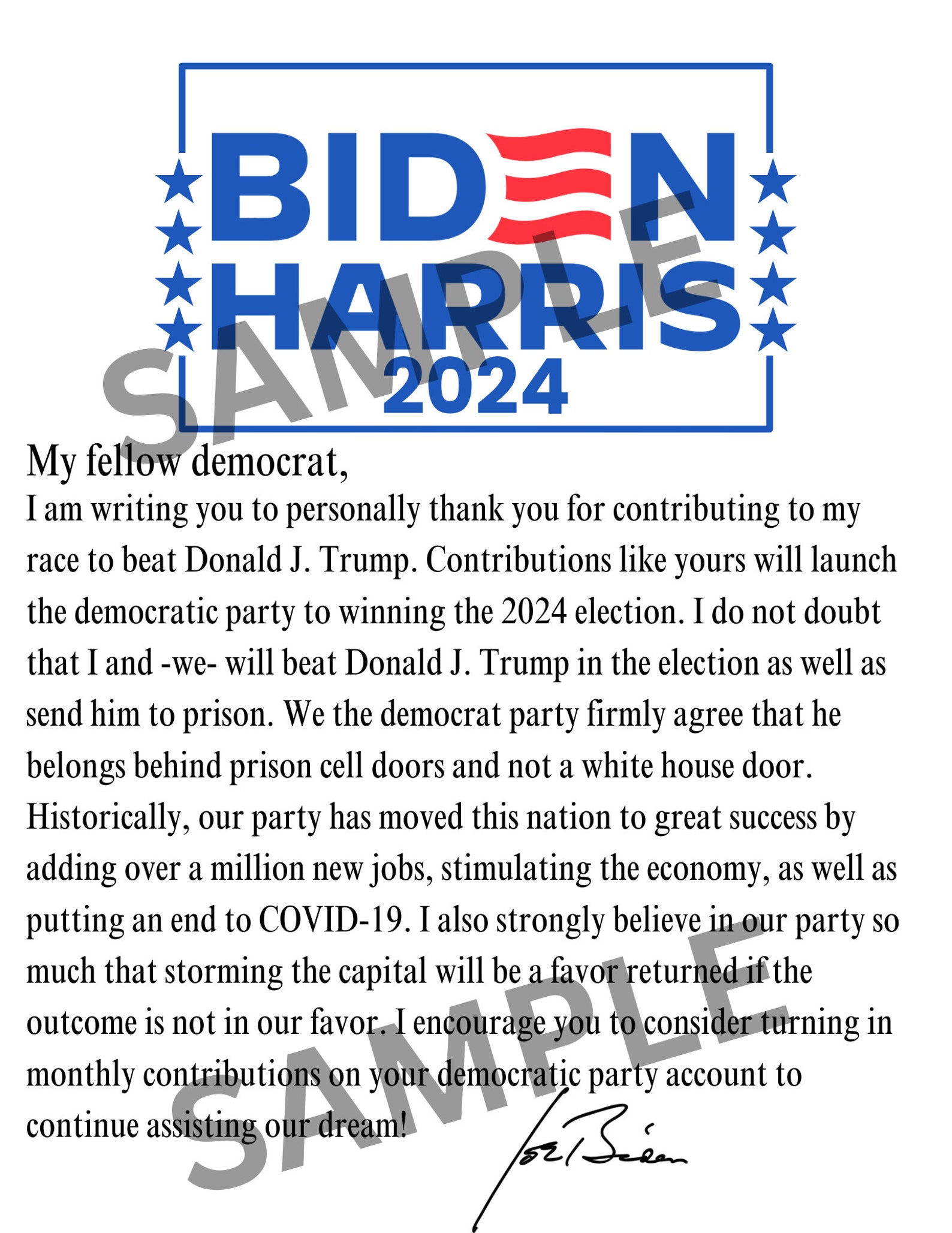 Biden Harris 2024 Donation Prank, Democrat Campaign Joke, Republican ...