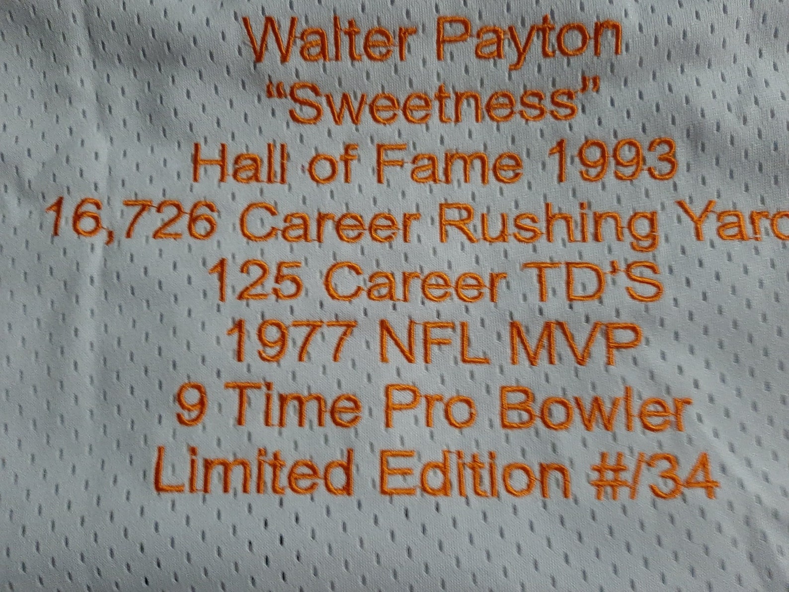 Chicago Bears WALTER PAYTON (SWEETNESS) #34 Career Stats/achievements ...