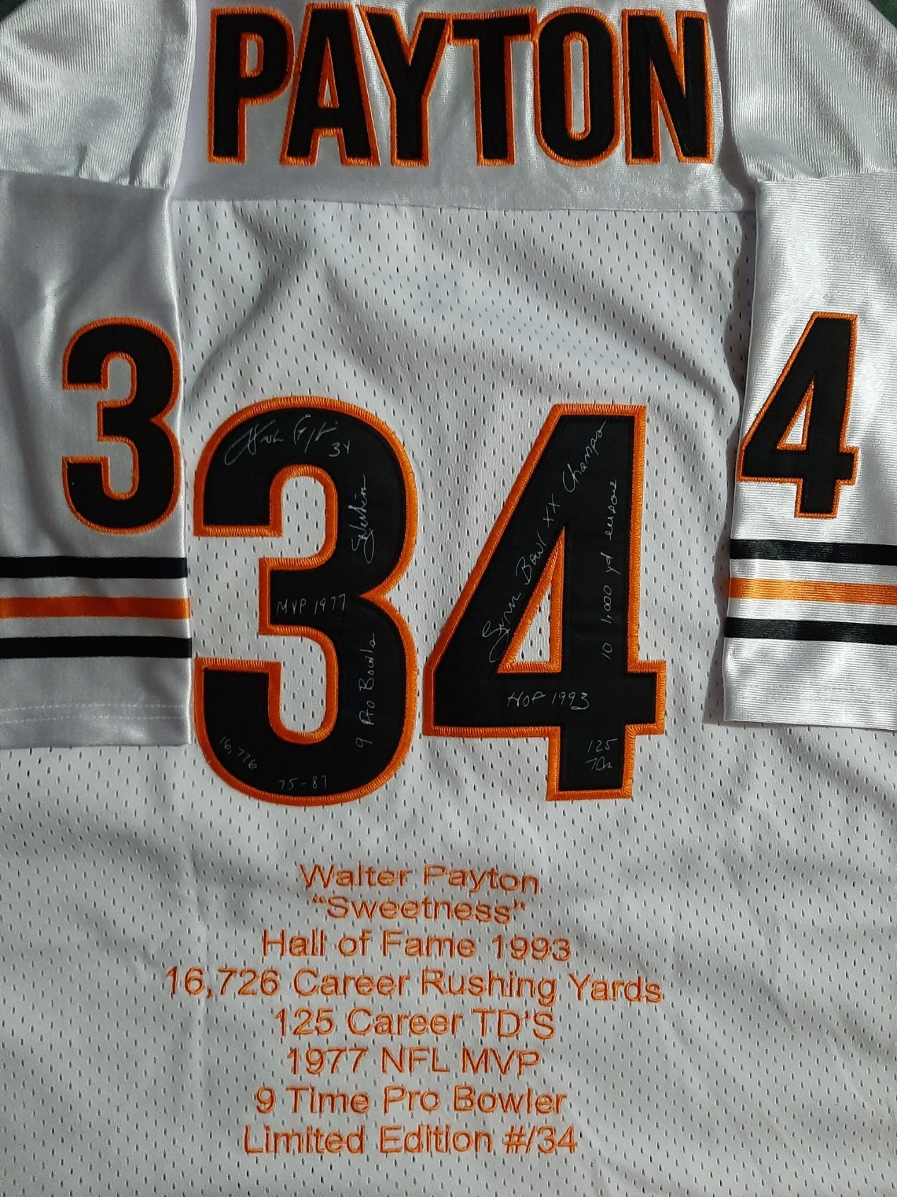 Chicago Bears WALTER PAYTON (SWEETNESS) #34 Career Stats/achievements ...