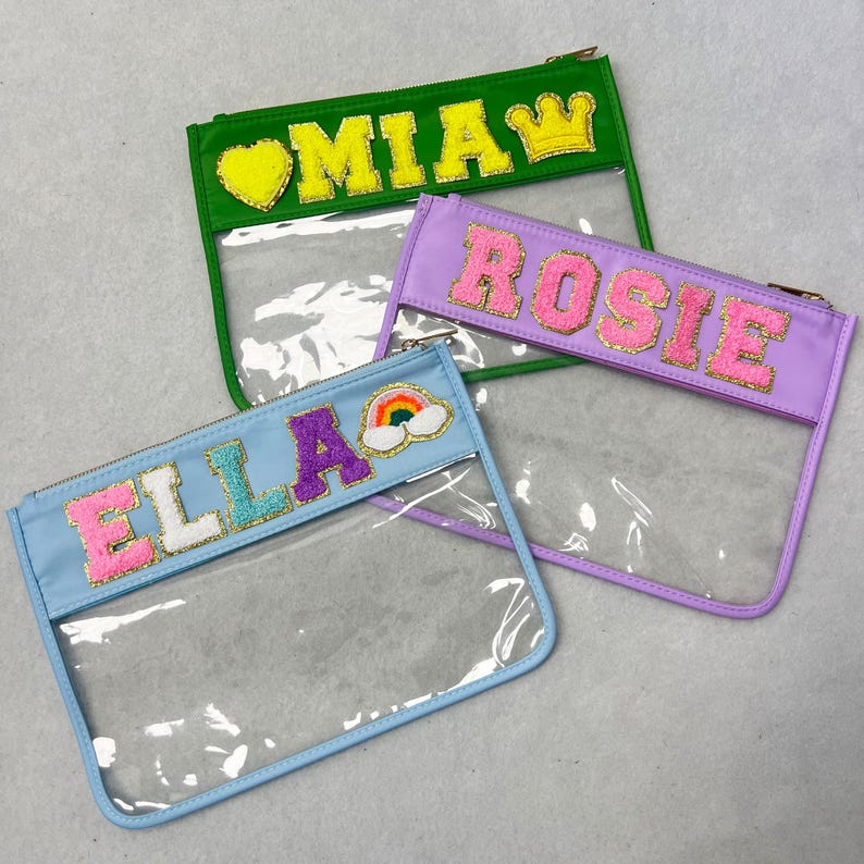 Custom Clear Bag With Patches, Makeup Cosmetic Bag With Name, Chenille ...