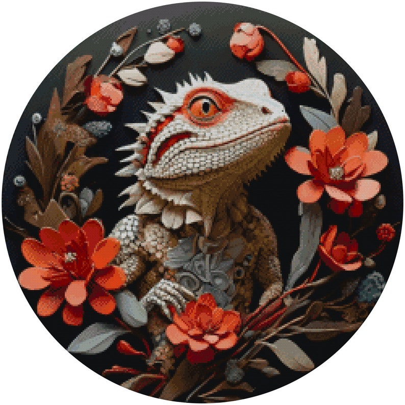 Dragon Lizard Flowers Floral Cross Stitch Stitches: 250 X 250 Pattern ...