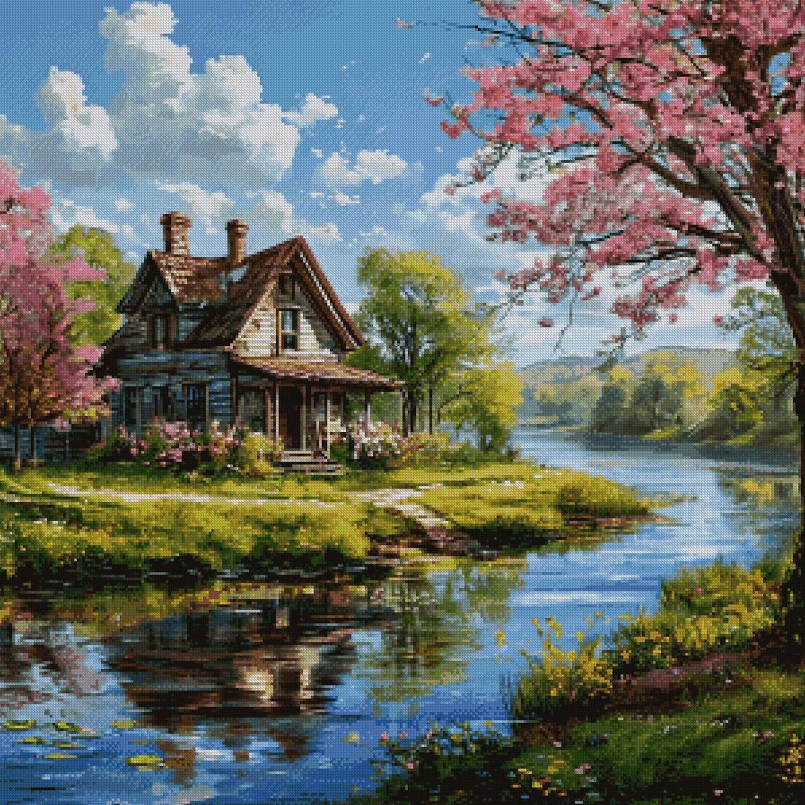 House on the River Cross Stitch Pattern Stitches: 300 X 300 Hand ...