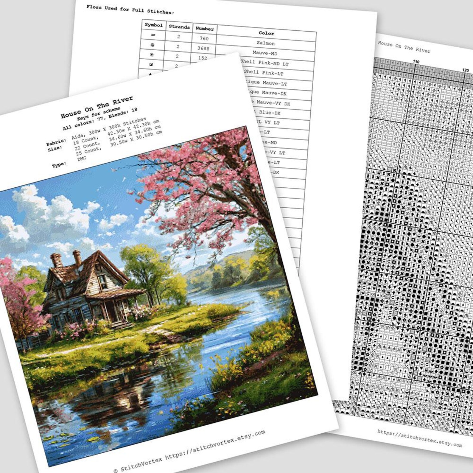 House on the River Cross Stitch Pattern Stitches: 300 X 300 Hand ...