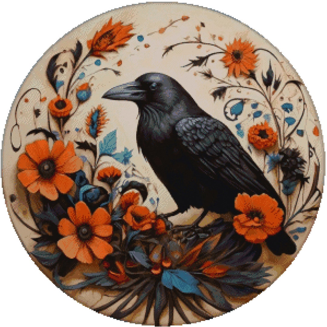 Crow Flowers Floral Cross Stitch Stitches: 297 X 297 Pattern Hand ...