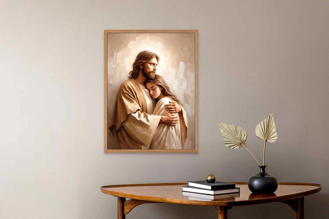 Safe With Him, Christian Wall Art, Jesus and Woman, Jesus Painting, LDS ...
