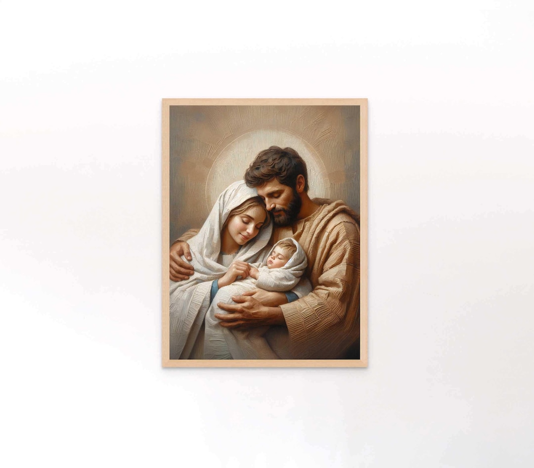 A Holy Family Art, Christian Art, Virgin Mary Saint Joseph and Baby ...