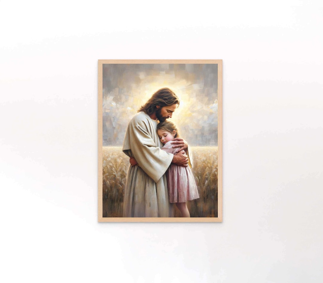 Safe in His Arms, Christian Painting, Jesus and Girl Art, Jesus ...