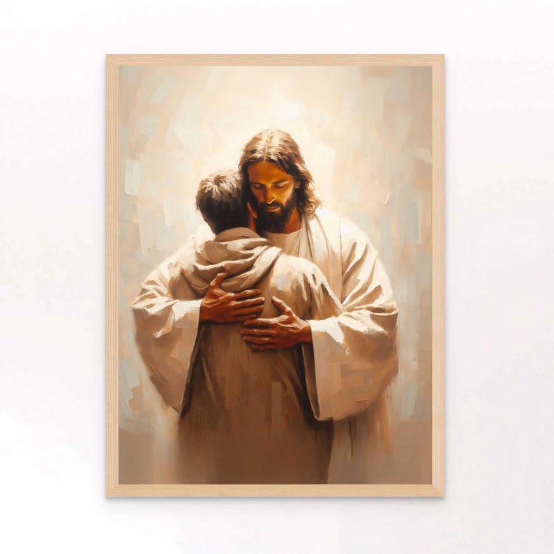 He Protects You, Christian Wall Art, Jesus Hugging Man, Jesus Wall Art ...