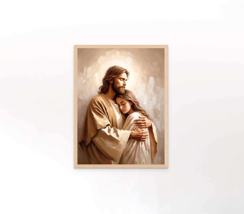 Safe With Him, Christian Wall Art, Jesus and Woman, Jesus Painting, LDS ...
