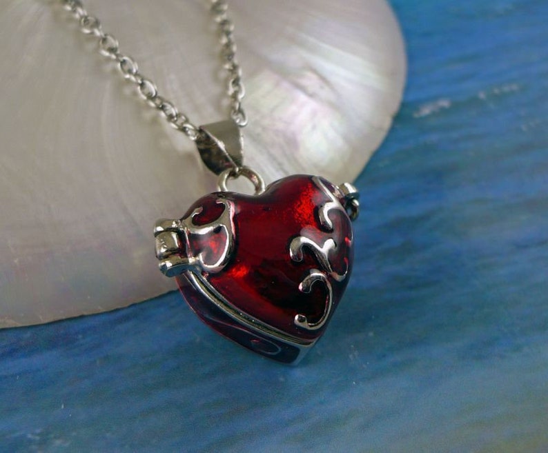 RUBY RED Enamel Heart Locket Necklace SMALL Seaglass Locket - Etsy