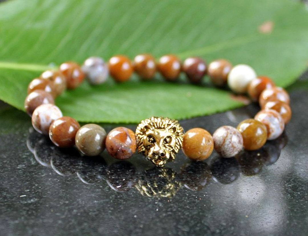 ROAR - Lion Head With African Opal Beaded Bracelet, Natural Gemstone ...