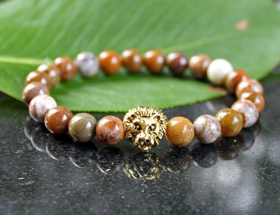 ROAR Lion Head with African Opal Beaded Bracelet Natural | Etsy