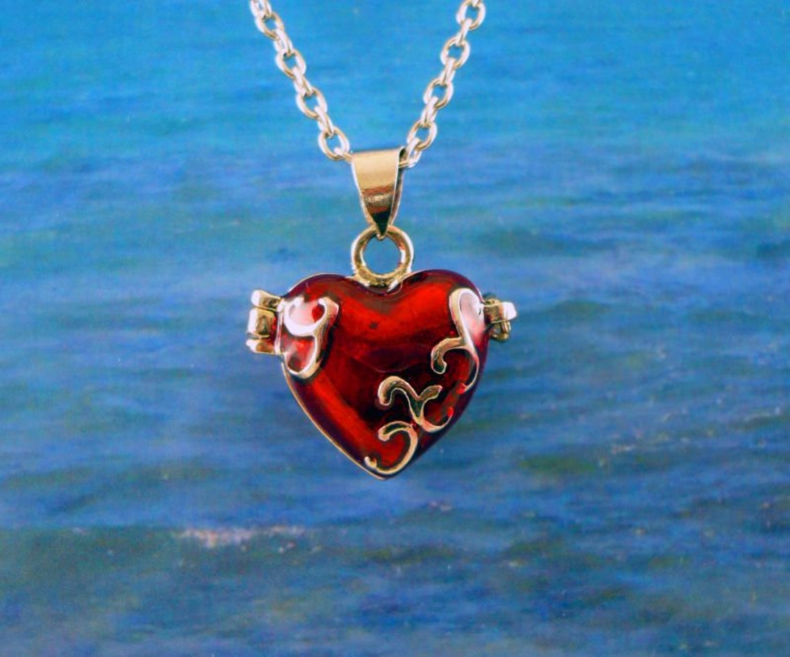 RUBY RED Enamel Heart Locket Necklace SMALL Seaglass Locket | Etsy