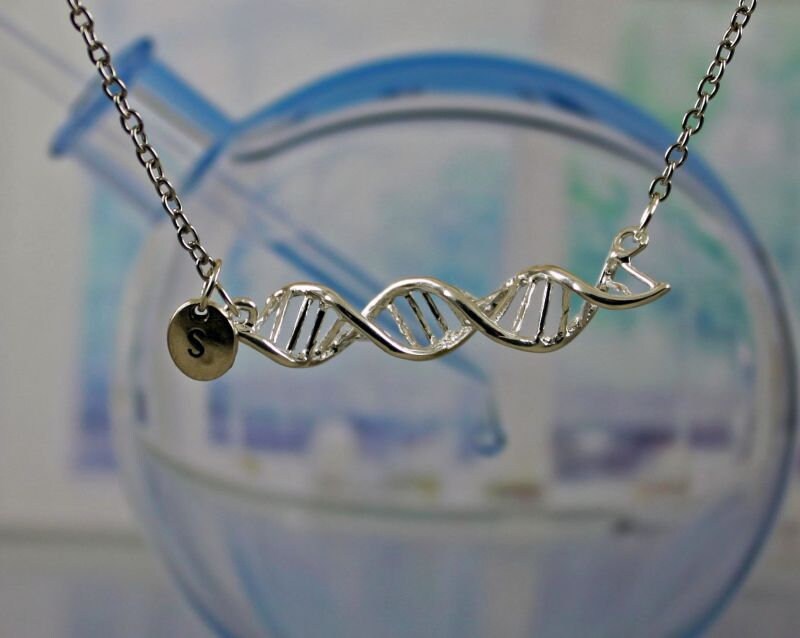 LIFE - Silver DNA Double Helix Necklace, Personalized Initial, Spiral ...