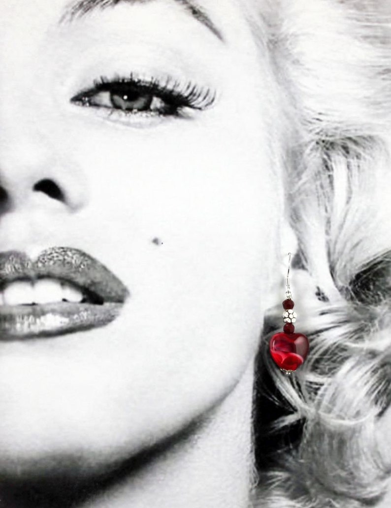 SHADED Red Marbled Heart Earrings Sterling Silver Silver - Etsy