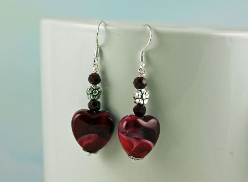 SHADED Red Marbled Heart Earrings Sterling Silver Silver - Etsy