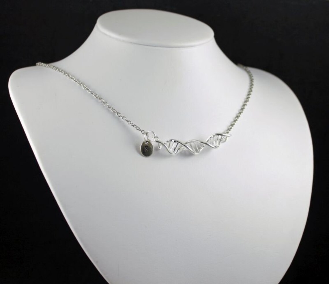 LIFE - Silver DNA Double Helix Necklace, Personalized Initial, Spiral ...