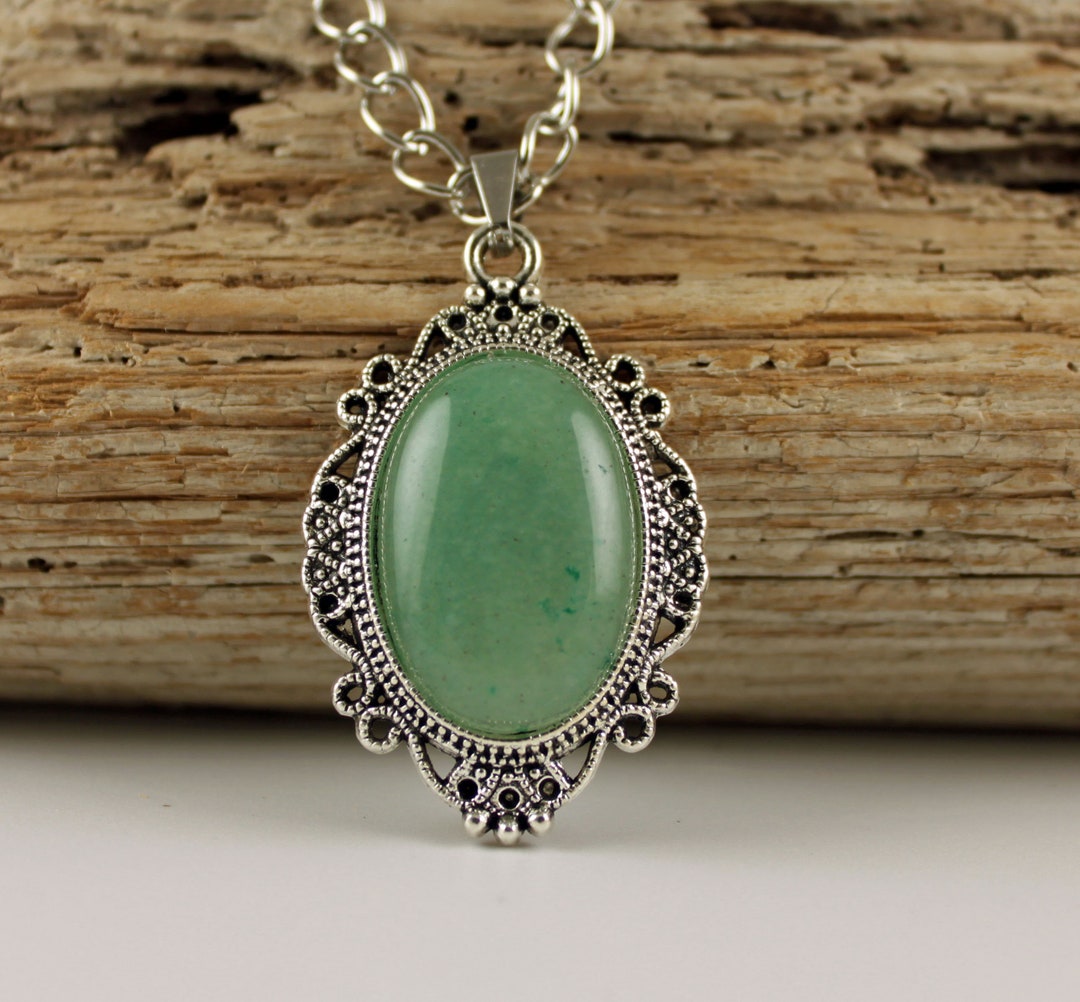 LADY LUCK - XL Aventurine Necklace, Large Gemstone, Filigree Bezel ...
