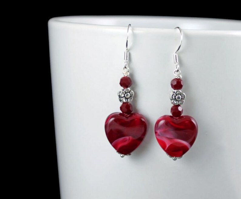 SHADED Red Marbled Heart Earrings Sterling Silver Silver - Etsy