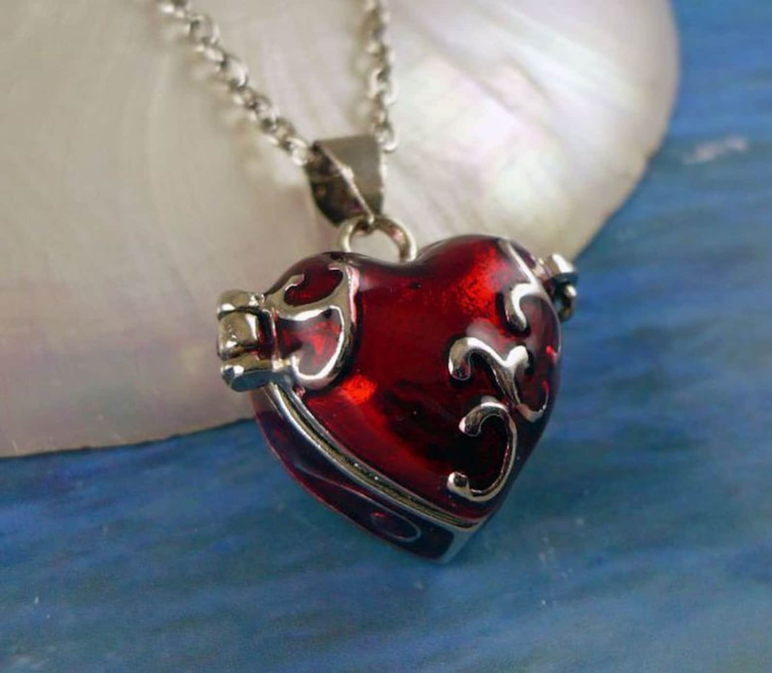 RUBY RED Enamel Heart Locket Necklace SMALL Seaglass Locket - Etsy