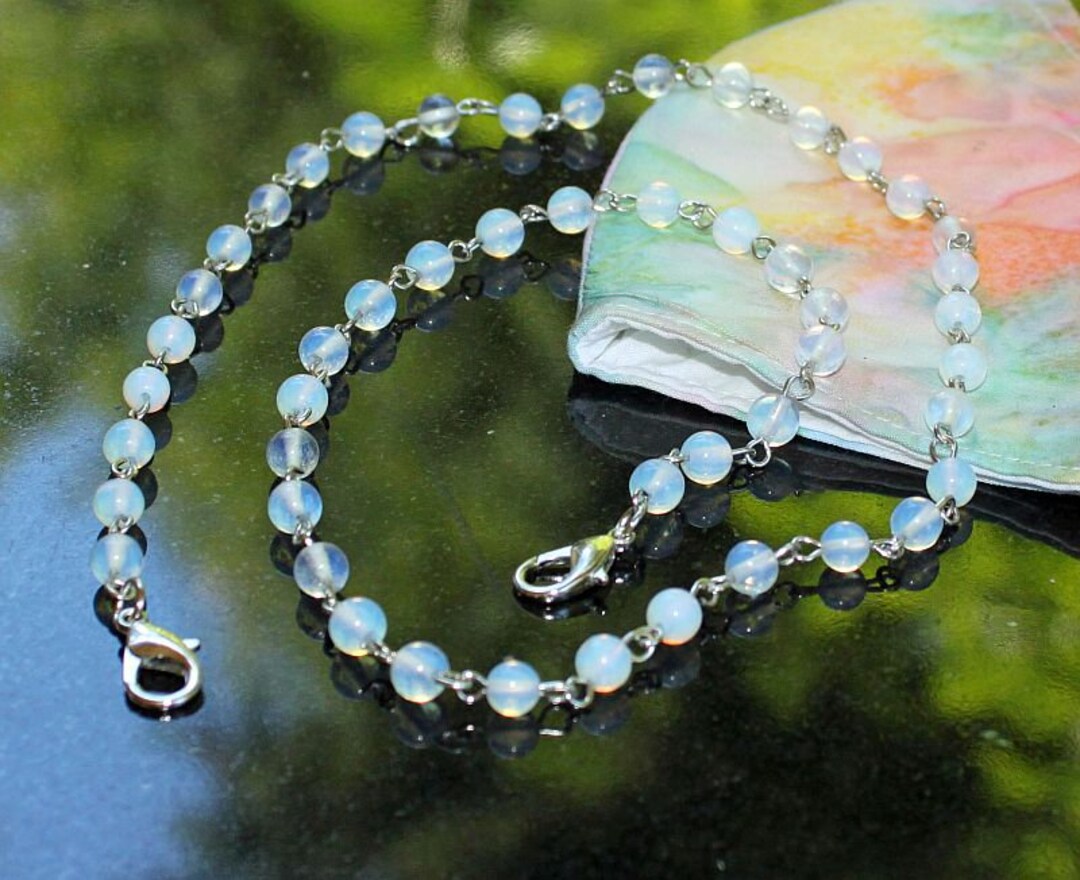 Opalite Face Mask Chain, Face Mask Lanyard, Sea Opal Glass Beads ...