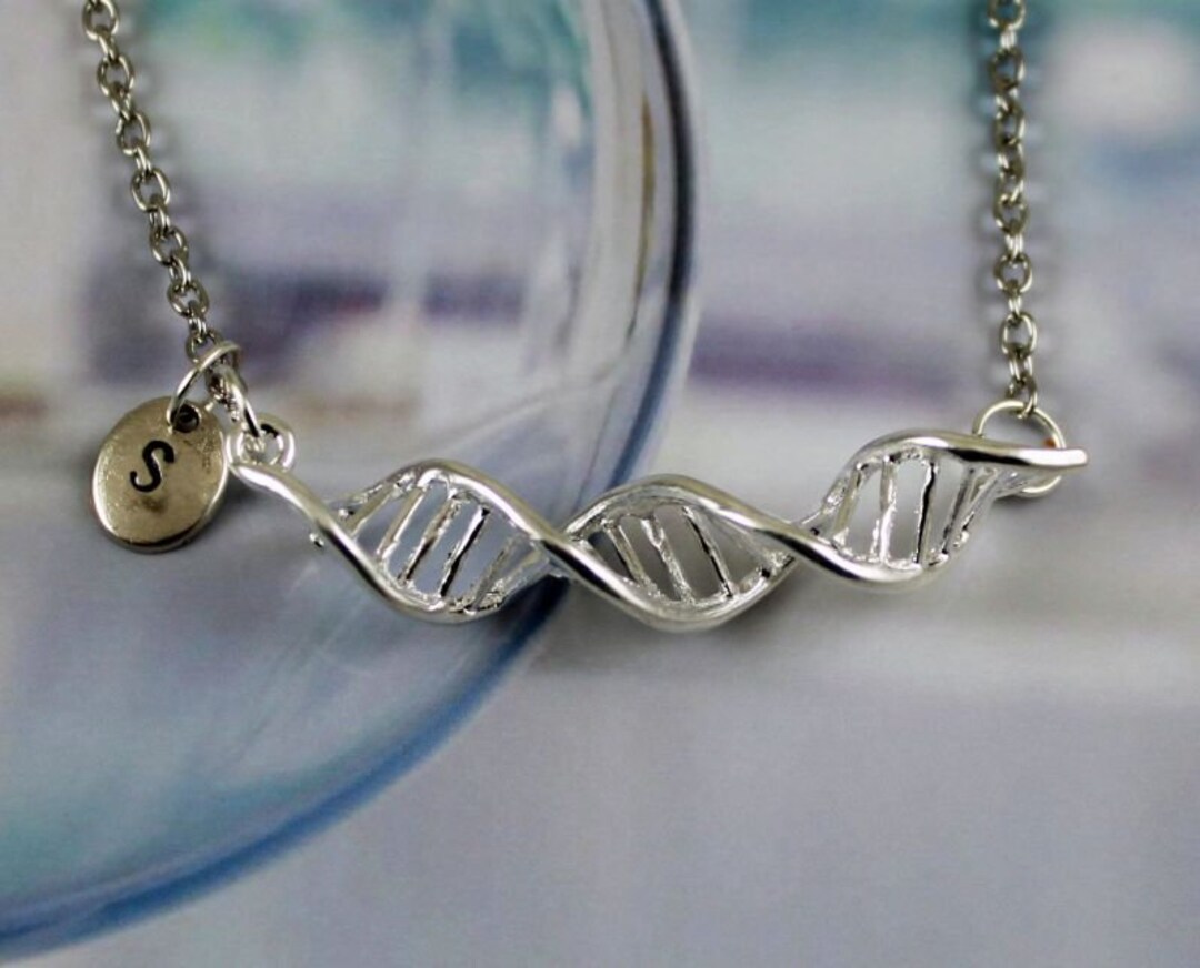 LIFE - Silver DNA Double Helix Necklace, Personalized Initial, Spiral ...