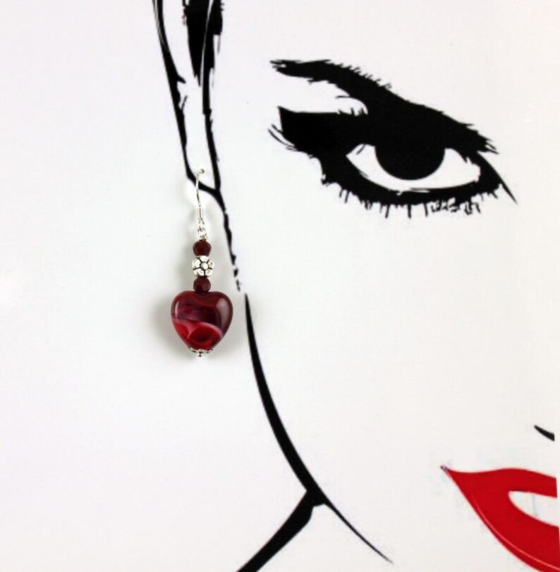 SHADED Red Marbled Heart Earrings Sterling Silver Silver - Etsy